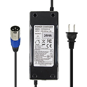 Abakoo 24V 4A Battery Charger for Jazzy,Go-Go Pride Ezip 400 500 650 750 900 Mountain Trailz IZIP I25 IZIP I300 IZIP I350 IZIP I500 Mpv5 Mpv4 Pronto m41