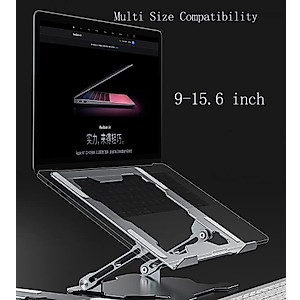 YICOSUN Laptop Stand, Adjustable Ergonomic Portable Aluminum Laptop Holder, Foldable Computer Stand Anti-Slip Laptop Riser Compatible with 9-15.6 inch Laptops, Silvery