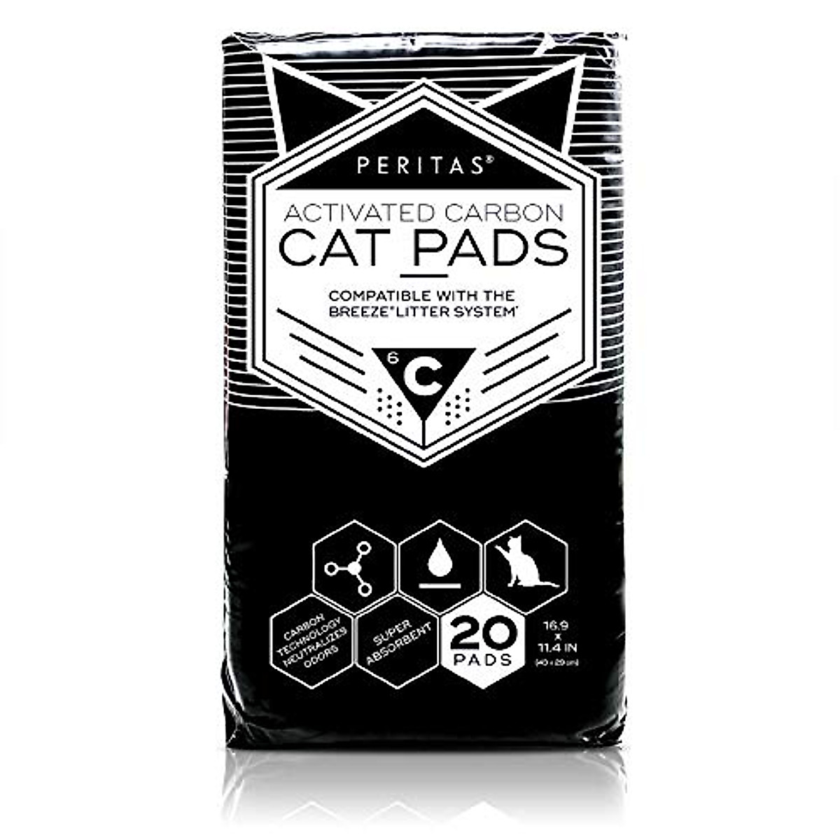 Peritas Cat Pads | Generic Refill for Breeze Tidy Cat Litter System | Cat Liner Pads for Litter Box | Quick-Dry, Super Absorbent, Leak Proof | 16.9"x11.4" (Carbon, 20 Count)