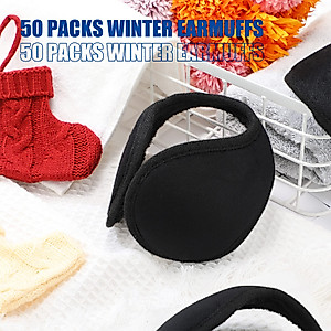 Handepo 50 Packs Winter Earmuffs Unisex Winter Ear Warmer Behind Head Black Fleece Ear Muffs for Men Women Outdoor Activities Warming Accessory Christmas Gifts