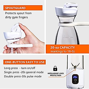 Portable Blender, Small Personal Blender for Shakes and Smoothies with 20oz Travel Bottle USB Rechargeable 300W Fresh Juice Blender Pulse Crush Ice Protein Shake Drink on the Go Blender BravoX White