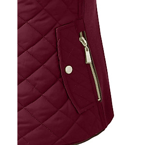 NE PEOPLE Women’s Quilted Vest – Lightweight Sleeveless Full Zip Up Casual Stand Collar Padding Gilet Jacket with Pockets NEWV40 Burgundy S