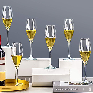 FAWLES Champagne Flutes Set of 6, Crystal Glass, 9 oz Champagne Glasses, Prosecco Sparkling Wine Glasses Set