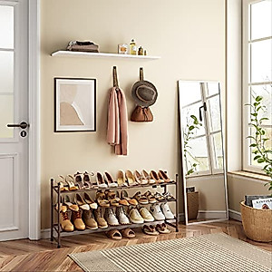 Tajsoon Expandable Shoe Rack Organizer, 3 Tier Adjustable Shoe Shelf, Metal Iron Shoe Storage Organizer for Closet Bedroom Entryway, Bronze