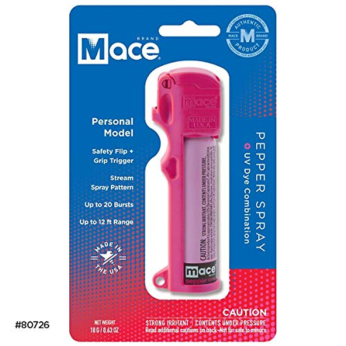 mace Brand Personal Pepper Spray (Neon Pink) – 12’ Pepper Spray with 3-in-1 Formula, Flip Top Safety Cap, Leaves UV Dye on Skin – Self Defense Pepper Spray for Women, Made in The USA