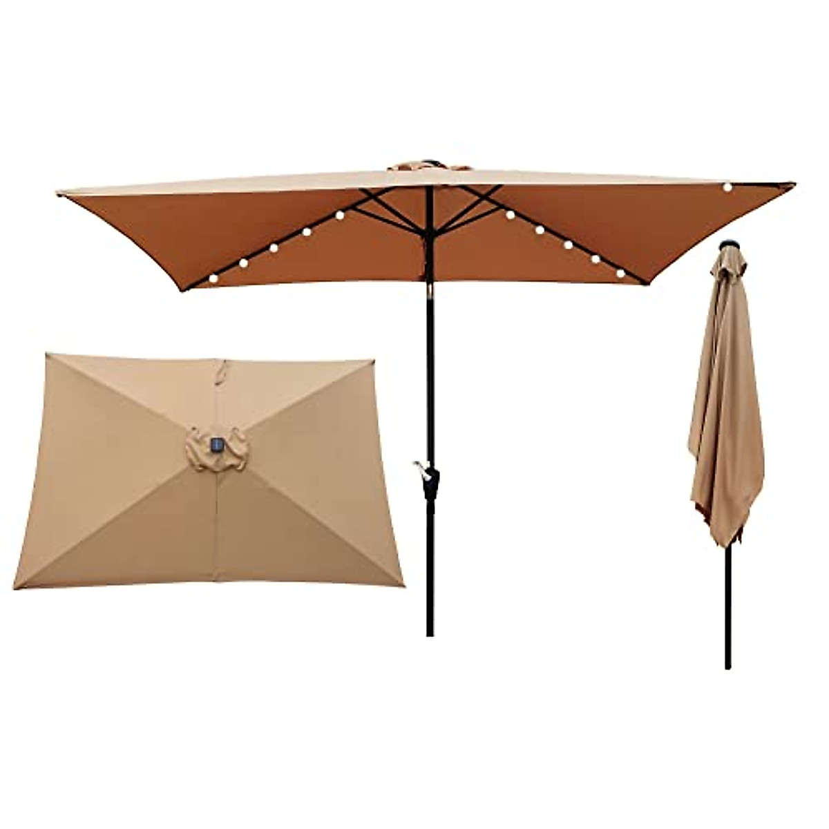 10ft Solar Led Outdoor Umbrella Outdoor Market Rectangle Umbrellas with Crank, Tilt Function Large Patio Umbrella with 26 Solar Lights Heavy Duty Sun Umbrella for Garden Deck Pool Patio (Style 2)