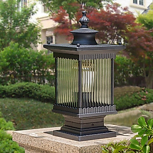MODEBHD European Retro Outdoor Post Light, Die-cast Aluminum Villa Courtyard Patio Garden Lighting Fixture E27, Waterproof and Moisture-Proof IP65 Garden Gate LED Pillar Lamps, Square Post Lantern