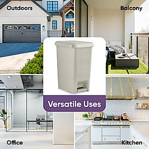 Superio Slim Trash Can with Foot Pedal, 64 Qt., Large Step On Trash Can, Durable Plastic Garbage Can with Removable Bucket, Kitchen Waste and Recycling Bin 16 Gallons, Greige