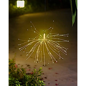 4 Pack Solar Fireworks Lights Clip On Lights 150 LED Waterproof Fairy String Lights 8 Modes Lighting Outdoor Lights Christmas Lights for Garden Patio Party Wedding Decorative (Warm White)