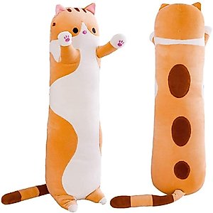WUYU Lovely Plush Cat Doll Cute Cartoon Soft Stuffed Kitten Pillow Long Throw Sleeping Pillow Doll Toy Gift for Kids Girlfriend Multiple Size (Brown,50cm/19.6in)