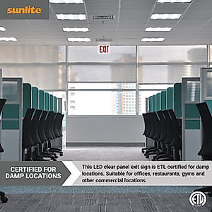 Sunlite 05277 LED Edge Lit Exit Sign, Clear Panel with Etched Bright Red Lettering, 90-Min Battery Power Back-Up, Dual Voltage 120-277V, Universal Mounting, Long Lasting, Fire Safety, NYC Compliant