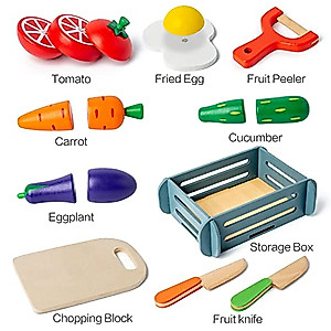 Magnetic Wooden Play Food for Kids Kitchen Cutting Fruits Toys for Toddlers Pretend Vegetables Gift for Boys Girls Educational Toys