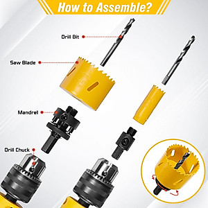 KATA Bi-Metal Hole Saw Kit, 18 Piece M42 Steel Hole Saw Set with 3/4" -2-1/2" (19-64mm), General Purpose Hole Saw Blades in Case with Mandrels, Drill Bit, Hex Key for Thin Metal, Hard Wood, Drywall