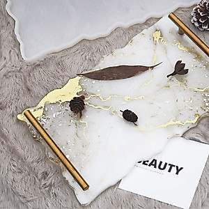 6 Pieces Gold Tray Handles for Resin Tray Molds, Stainless Steel Handles with Screw Sets for Silicone Serving Tray Mold, for Kitchen Cabinet Drawer Pull Handles, 5.9 Inch