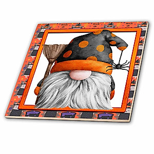 3dRose Cute Halloween Gnome with A Broom and Spider - Tiles (ct-369201-3)