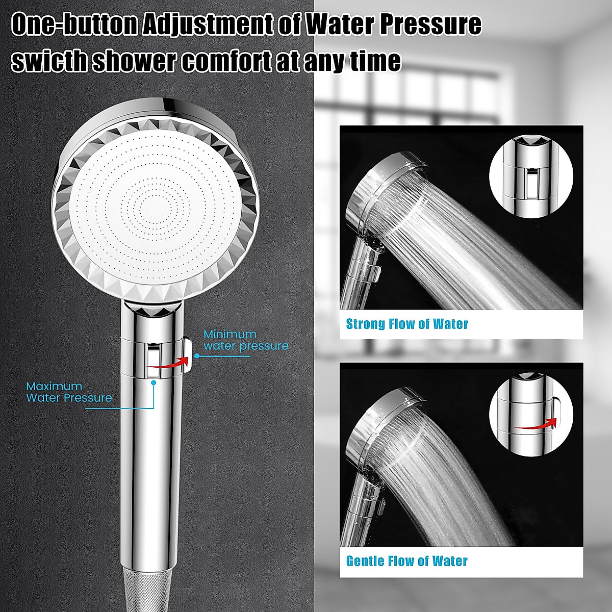 Unibath High Pressure 8-mode Handheld Shower Head with Stainless Hose and Adjustable Mount Excellent Replacement for Bath Showerhead