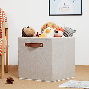 DULLEMELO 12inch Cube Storage Baskets for Shelves Closet Storage,Sturdy Home Organization Bins for Gifts Empty,Foldable Fabric Storage Cubes Baskets for Nursery Toys Clothes Storage(Beige-4 Pack)