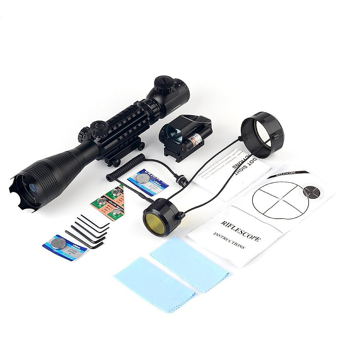 THEA 4-16x50 Tactical Rifle Scope Red/Green Illuminated Range Finder Reticle W/Red/Green Laser and Holographic Reflex Dot Sight (12 Month Warranty) (Red)