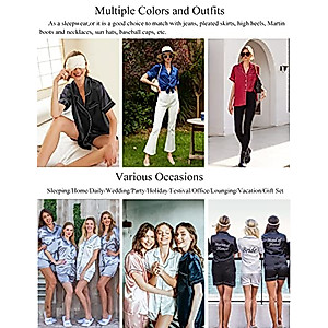 Ekouaer Satin Pajamas for Women Button Down Sleepwear Soft Silk Loungewear Short Sleeve Top and Shorts Pjs Black,Small