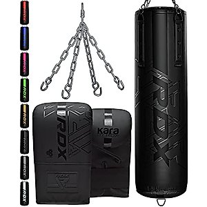 RDX Heavy 5FT Punching Bag for Pro Training, 55lbs Pre Filled with 110lbs Max Filling Capacity, 3PC Boxing Bag Set with Gloves Hanging Steel Chain, Kickboxing MMA Muay Thai BJJ Karate Home Gym Fitness