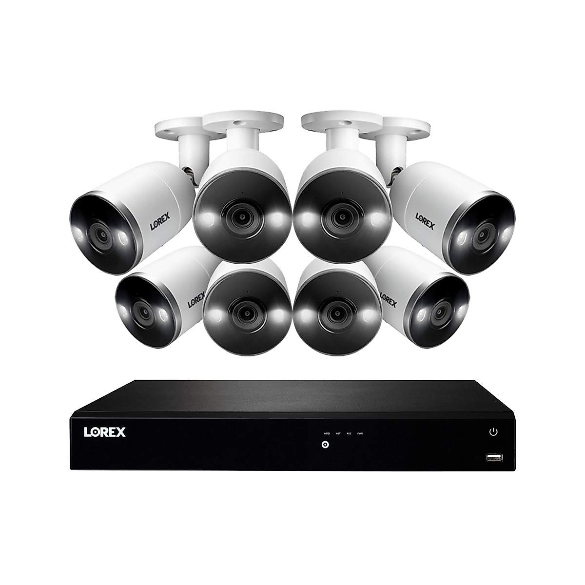 Lorex 4K Security Camera System, Fusion 16-Channel 3TB NVR with 8 Indoor/Outdoor Wired IP POE Metal Smart Deterrence Cameras, Motion Detection