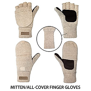 ViGrace Winter Knitted Convertible Fingerless Gloves Wool Mittens Warm Mitten Glove for Women and Men