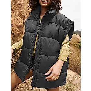 Vimyig Women's Winter Crop Puffer Vest Lightweight Warm Flysleeve Stand Collar Padded Puffy Jackets Coats with Pockets(DarkGrey-XXL)
