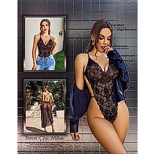 Avidlove Women Lingerie Sexy Nightgown 2 pieces Set Lace Teddy Sheer Wrap Skirt Black Medium