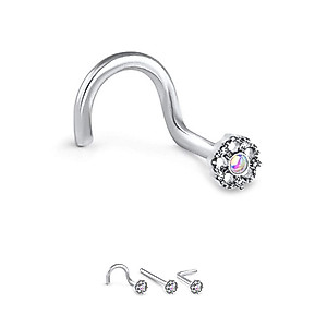 316L Surgical Steel 10mm Straight Nose Stud Ring Illuminating Lotus Flower 20G