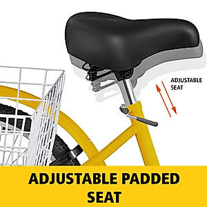 Happybuy Adult Tricycle 7 Speed Cruise Bike 20 inch Adjustable Trike with Bell Brake System Cruiser Bicycles Large Size Basket for Exercise (Yellow 20 7Speed)