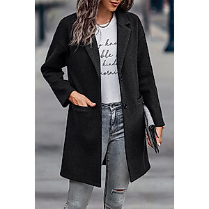 PRETTYGARDEN Women's 2024 Plaid Shacket Jacket Casual Button Wool Blend Winter Tartan Trench Coat With Pockets (Solid Black,Large)