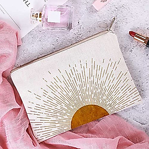 Sunshine Ray Makeup Bag Natural Linen Zipper Pouch Makeup Bag Tech Accessory Bag Mid Centry Boho Decor Travel Accessory Pouch