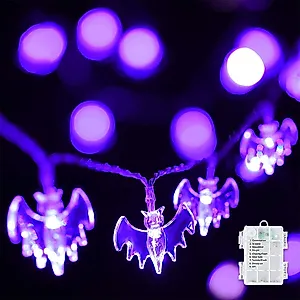 ZOOs Halloween String Lights 50 LED 16.4Ft Waterproof Purple Bat String Lights,8 Modes Battery Operated Party Decor for Garden Home Festival Decorations Trick or Treat