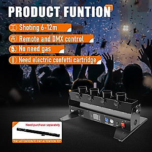 Professional Confetti Launcher Cannon Machine, Confetti Blower Machine Confetti Cannon DMX/Remote Control for Weddding Disco Show Club Stage Party (4 shot)