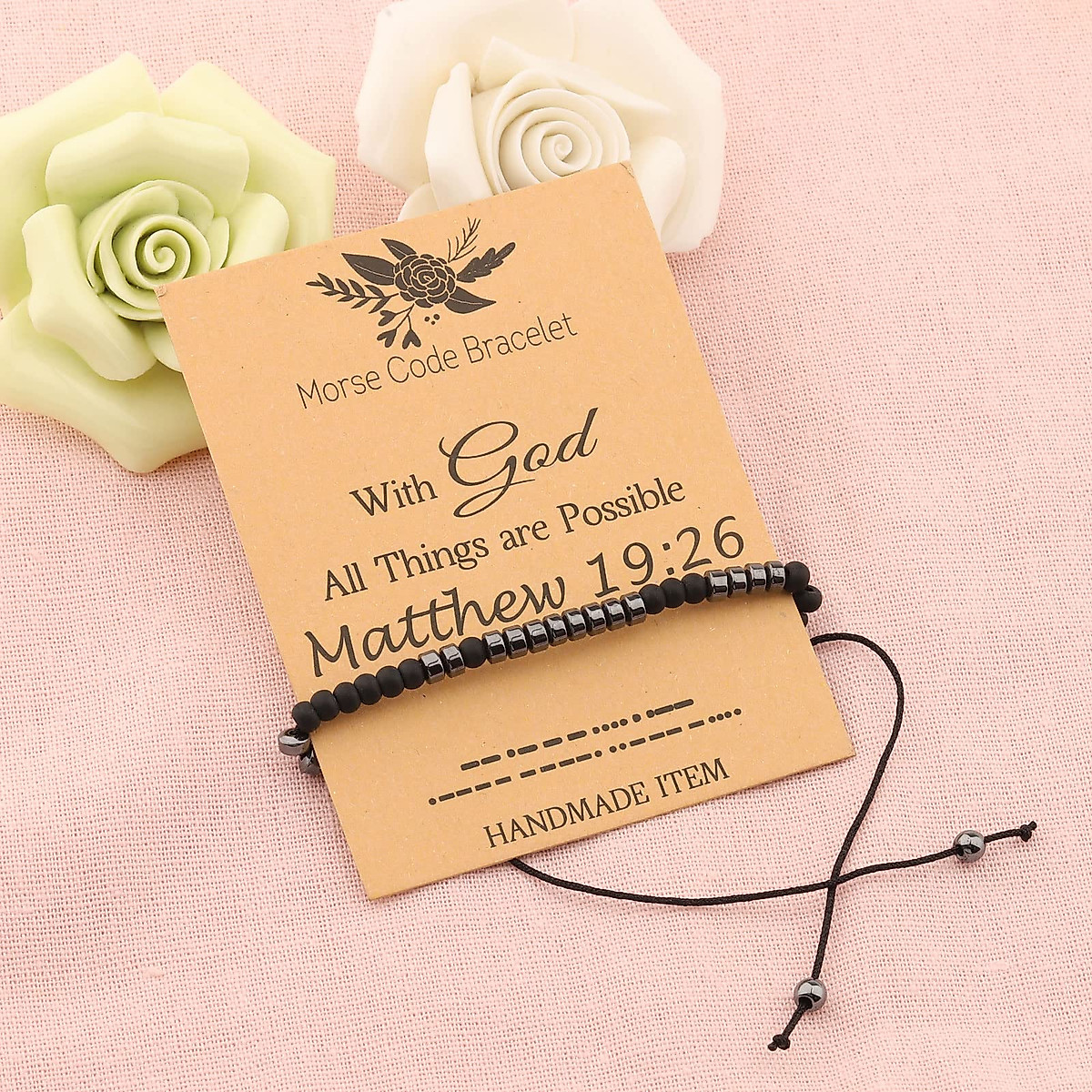 FEELMEM Matthew 19:26 Morse Code Bracelet Faith Jewelry Christian Gift Matthew 19:26 Bible Verses Gift Religious Gift