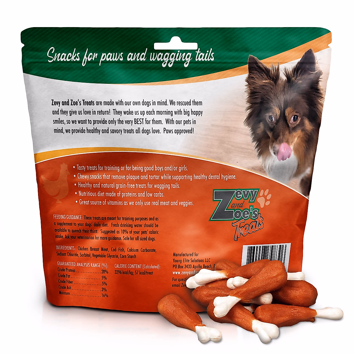 Zevy and Zoe's All Breeds Dog Treats, 11 oz. Training Treats, Rawhide Free Chicken Sticks Wrapped Dog Chews on a Drumstick Calcium Bone