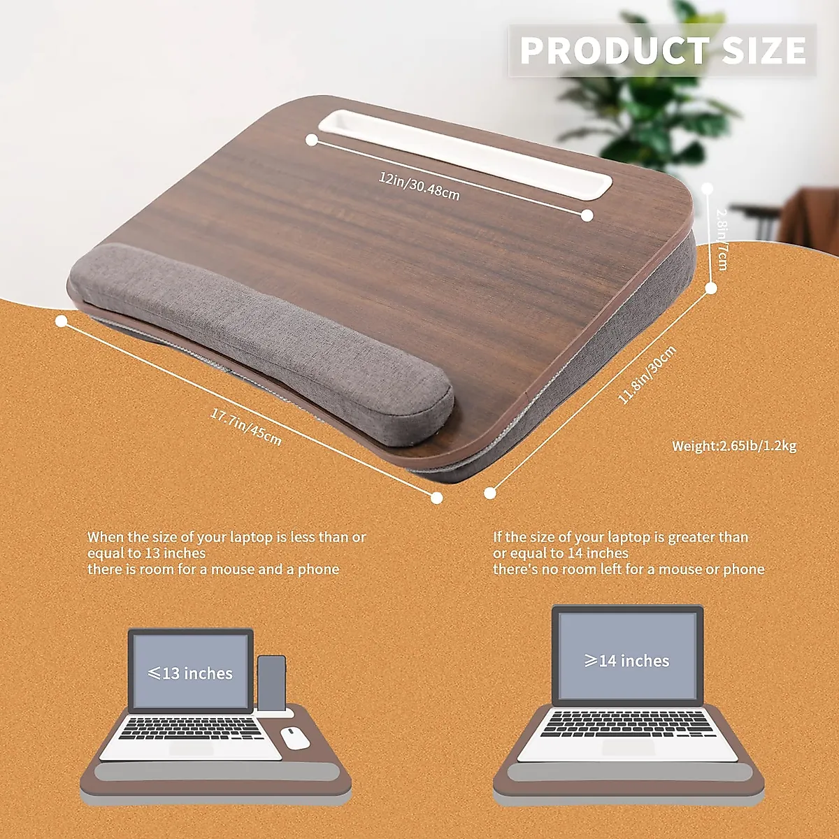 Ghost FIRE Lap Laptop Desk - Portable Wooden Laptop Desk with Pillow Wrist Rest、Storage Bags and Slots for Tablet and Phone,Fits Up to 13-15 Inch Laptop,Lightweight and Convenient for Home Office