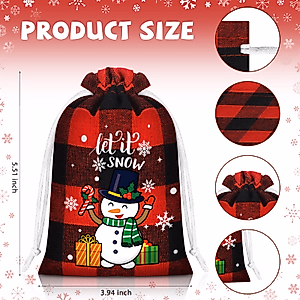 24 Pieces Gift Bags Christmas Buffalo Plaid Drawstring Bag Christmas Burlap Drawstring Bag Washable Cotton Xmas Bag for Candy Wrapper Christmas Party Favor (Bright Color, Snowman)