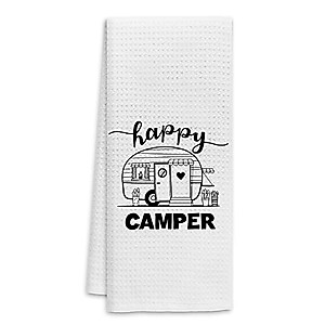 Happy Camper Towels Kitchen Towels Dishcloths Hand Towels,Camping Kitchen Towels for Camp Campers RV Trailer,Camping Gifts for Women Men Kids Camper Dad Her Him Boys,Camping Lovers Gifts