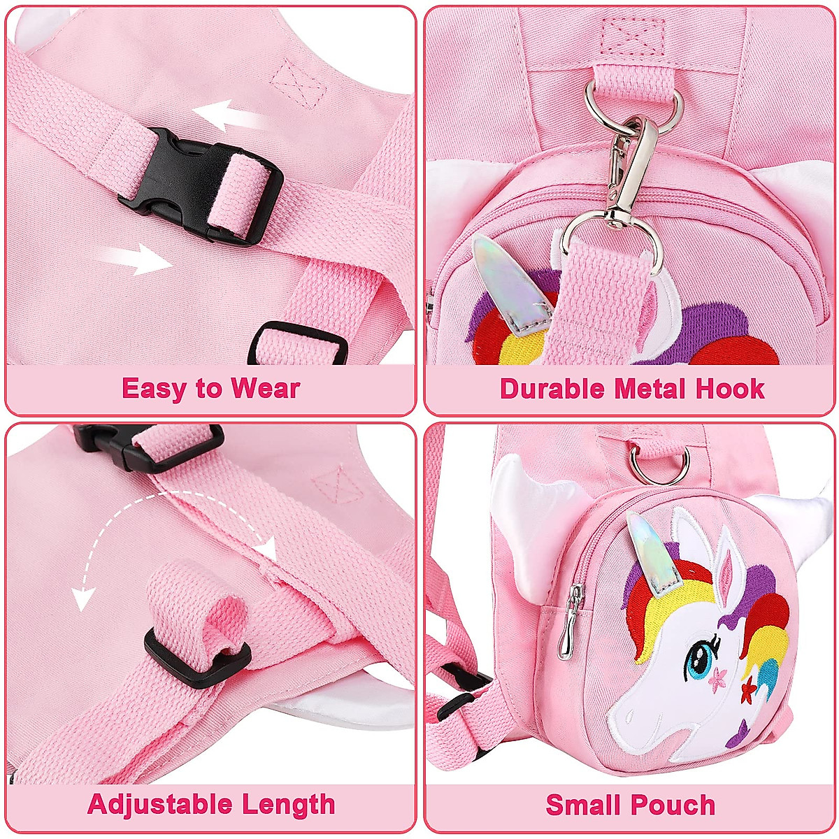 Toddler Leash Harness + Anti Lost Wrist Link, Accmor Unicorn Kids Leash Harness Wrist Leashes, Child Walking Harness Wristband Assistant Strap Belt for Baby Girls (Light Pink)