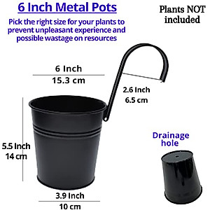 LaLaGreen Railing Planter 10 Pack, 6 Inch Hanging Flower Pot Black, Outdoor Large Metal Iron Fence Bucket, Balcony Garden Wall Deck Porch Patio Rail Decor Hanger Hook Farmhouse Balcony 6'''' (15cm)