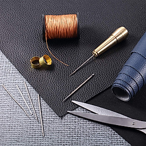 6 Pieces Canvas Leather Sewing Awl Needle with Copper Handle, 50 m Nylon Cord Thread and 2 Pieces Thimble for Handmade Leather Sewing Tools Shoe and Leather Repair