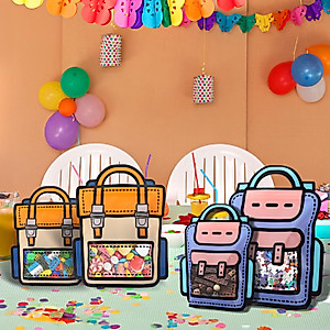 EONSUI 30PCS Plastic Gift Bags with Handles, Cartoon Backpack Bags for Party, Wedding, Birthday, Baby Shower, Bulk Goodie Bags for Candy, Party Favors, Snacks (Mixed Color, Large)