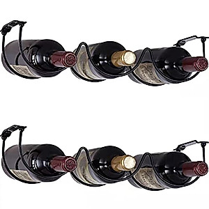 FOMANSH Under Cabinet Wine Rack, Organization and Storge Rack for Bottles, Under Cabinet Organizer for Liquor Bottle, Decor Kitchen Wall Mounted Wine Bottle Holder,Metal Black