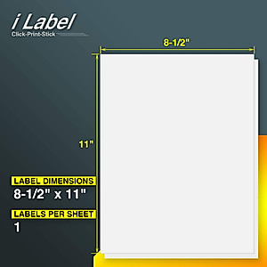 8.5" x 11" Full Sheet Sticker Paper for Laser & Inkjet Printers[50 Sheets,50 Labels]