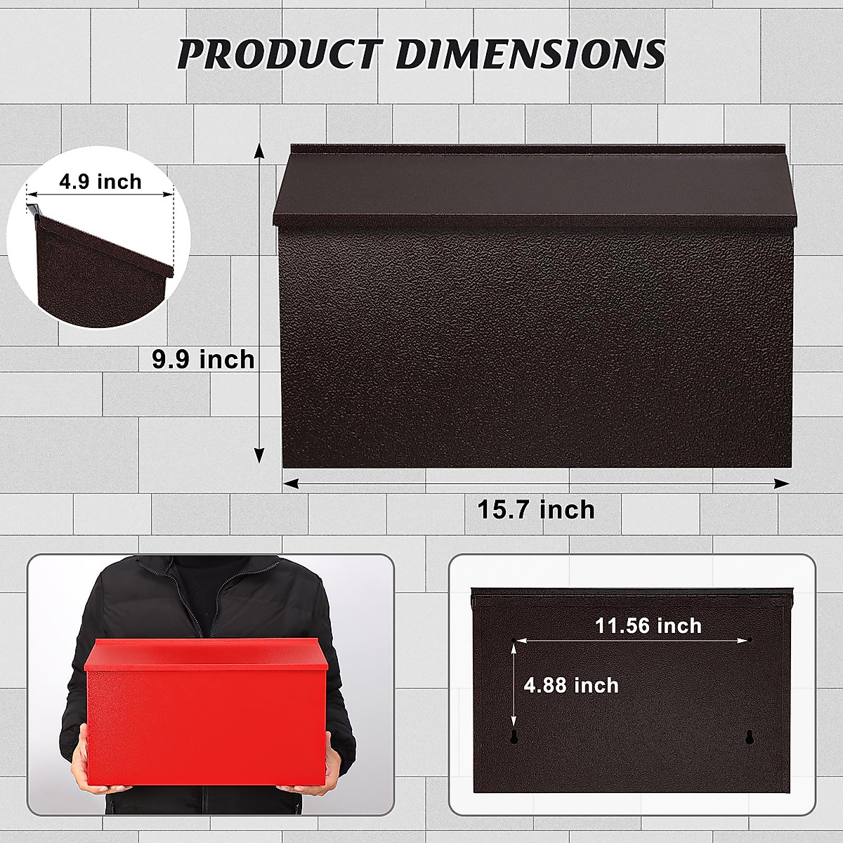 KYODOLED Wall-Mount Mailbox,Large Capacity Mail Box,Galvanized Steel Rust-Proof Metal Post Box,Mailboxes for Outside,15.7"x9.9"x4.9" Bronze