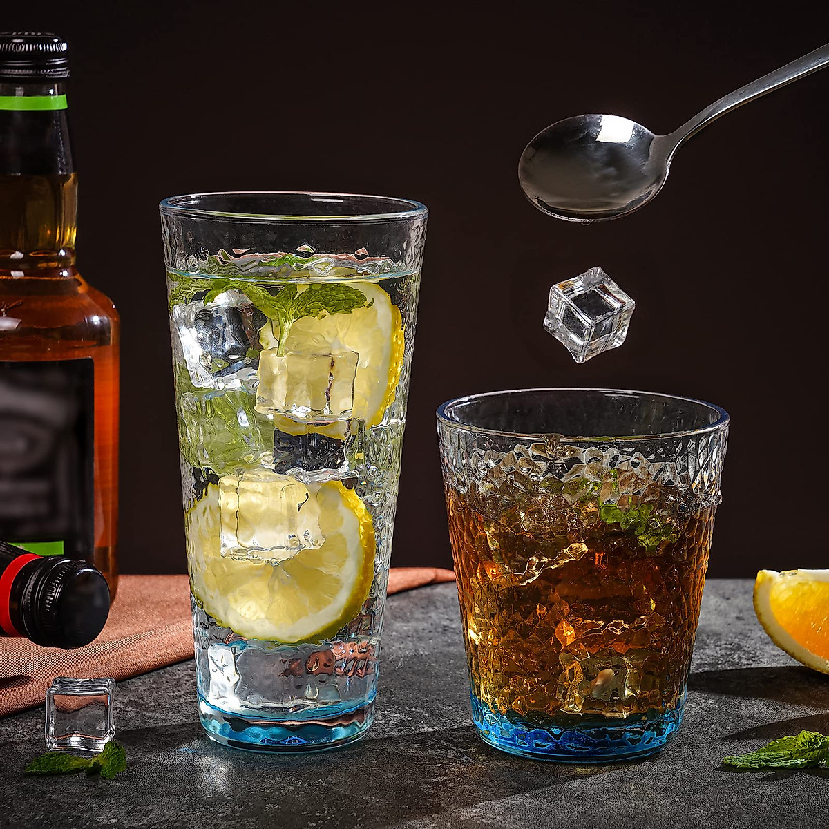 GoldArea 8 Pack Drinking Glasses, Mixed Glassware Set, Includes 4 Pcs 12 oz Highball Glasses and 4 Pcs 10 oz Whiskey Glasses, Ideal for Cocktail, Iced Coffee, Beer, Wine, Beverage, Water Cups