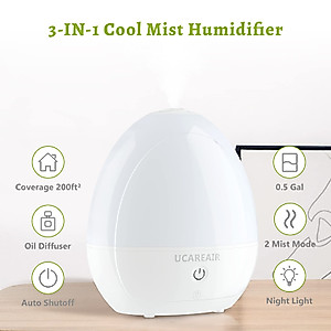 Ultrasonic Cool Mist Humidifiers for Bedroom,2L Humidifiers for Home, 28dB Whisper-Quiet Air Humidifiers for Baby Nursery, 360°Rotation Nozzle, Up to 30 Hours, Auto Shut-Off, 7-Color Night Light