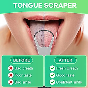 Ansevo Stainless Steel Tongue Scraper, Adult and Kid Tongue Scraper, Oral Tongue Cleaner Scrapers Tool, Portable Reusable Tongue Scraper, Reduce Bad Breath, Fresher Breath in Seconds,Black