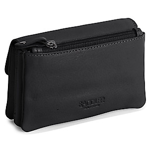 SADDLER Womens Luxurious Leather Flapover Coin Purse | Designer Ladies Triple Gusset Change Pouch with Zip |Gift Boxed - Black